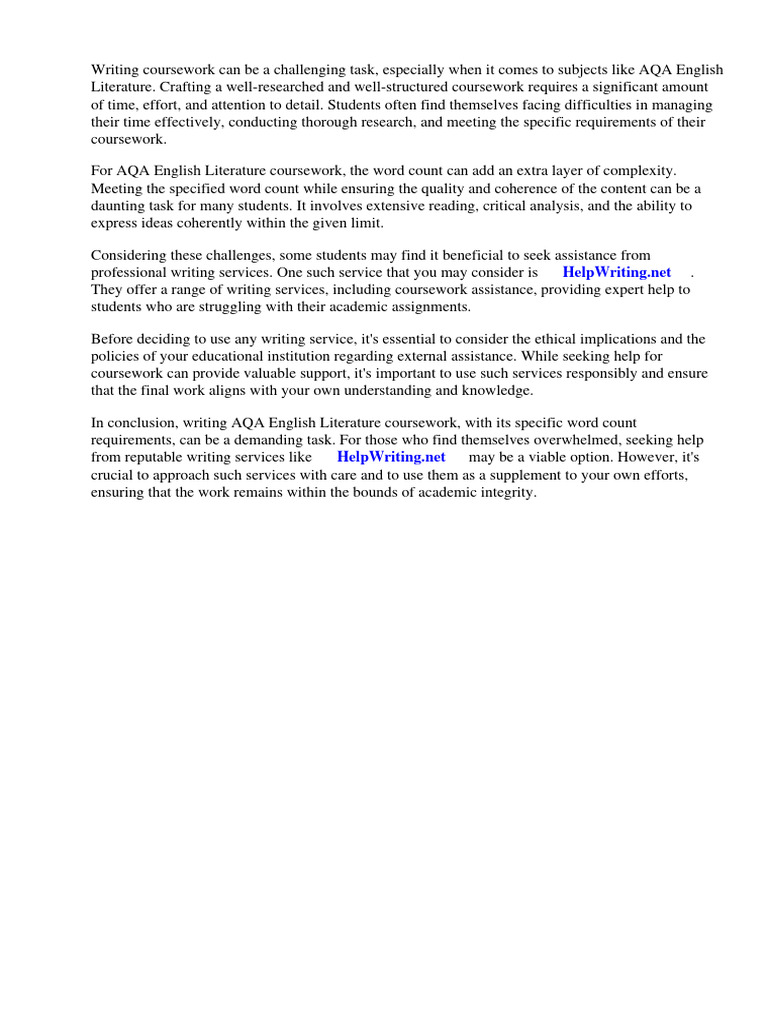 Aqa English Literature Coursework Word Count | PDF