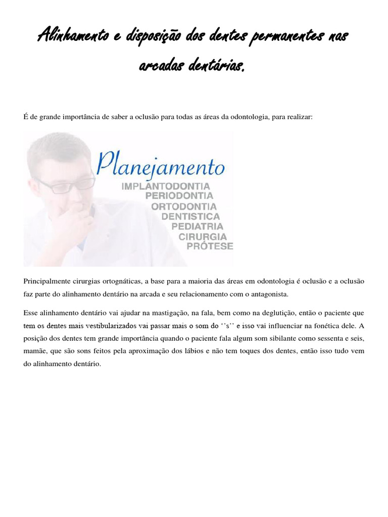 Alinhamento e Disposição Dos Dentes Permanentes Nas Arcadas Dentárias ...