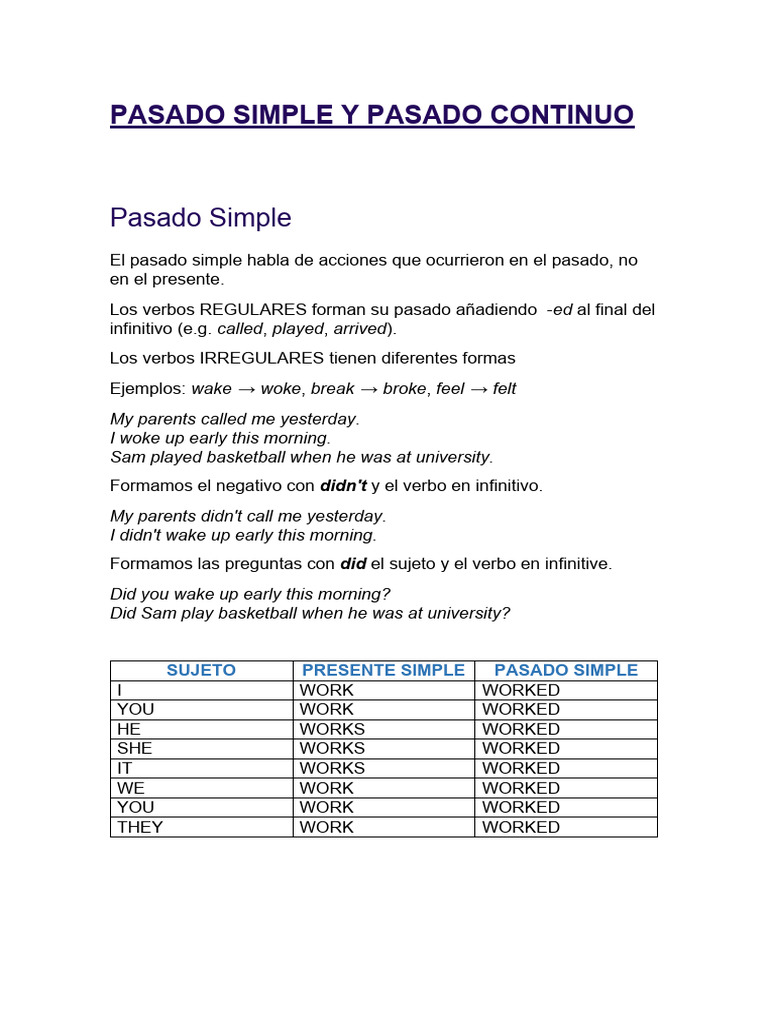Guía de Pasado Simple y Continuo | PDF | Foreign Language Studies ...