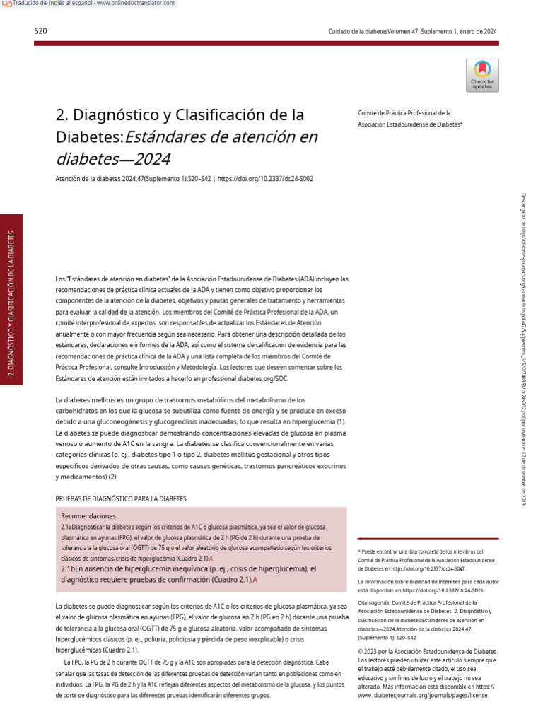 Diagnóstico y Clasificación de Diabetes ADA 2024.en - Es | PDF ...