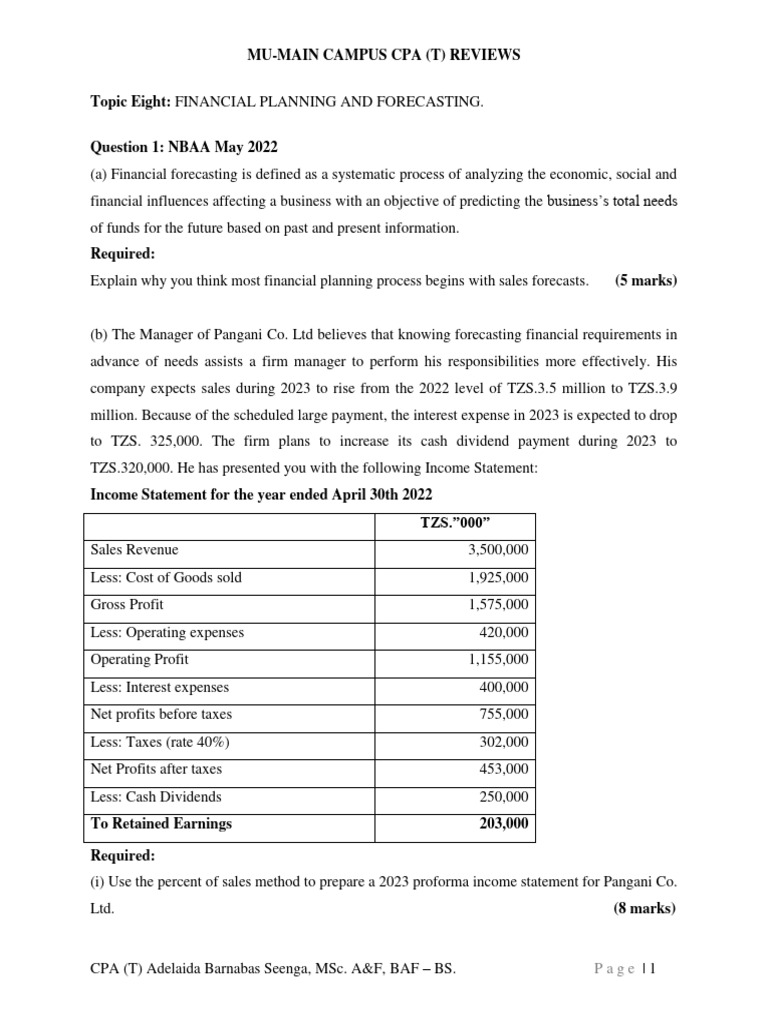 Financial Planning And Forecasting Question Pdf Balance Sheet