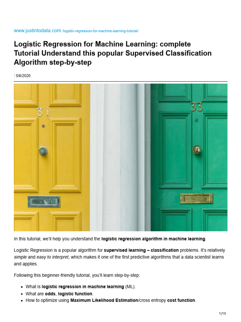 Logistic Regression For Machine Learning Complete TutorialUnderstand This Popular Supervised ...