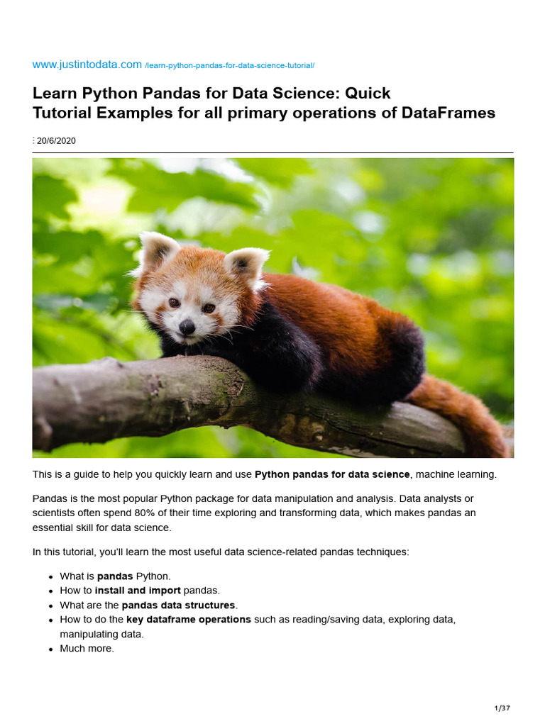 Learn Python Pandas For Data Science Quick Tutorialexamples For All Primary Operations Of