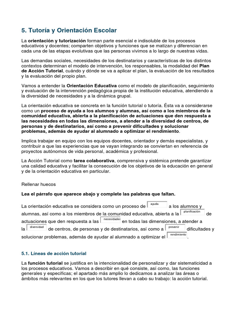 Bloque 5 - Tutoría y Orientación Escolar | PDF | Educación de la primera infancia | Enseñando