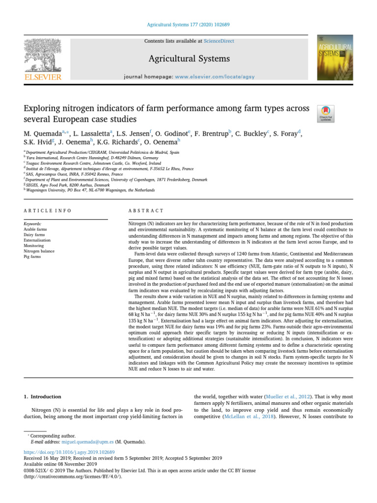 Exploring Nitrogen Indicators of Farm Performance | PDF | Farms ...