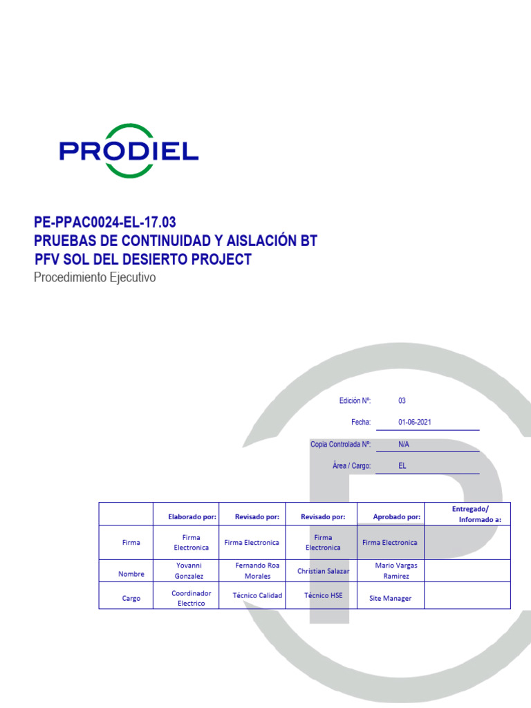 PE-PPAC0024-EL-17.03 Pruebas de Continuidad y Aislacion | PDF | Aislador (Electricidad ...