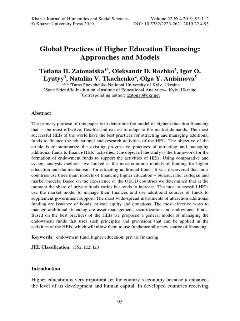 Global Practices of Higher Education Financing Approaches and Models ...