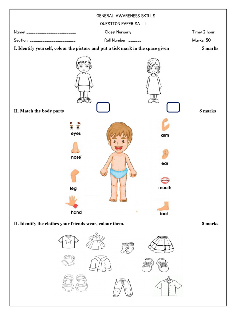 Nursery SA I Q.Paper - General Awareness | PDF