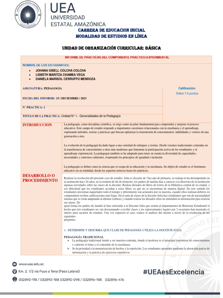 CPE-UEA de La Guía Práctica 1 | PDF | Enseñando | Maestros