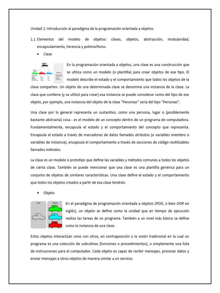 Unidad 1 Programacion Orientada Pdf Objeto Informática Lenguaje De Modelado Unificado