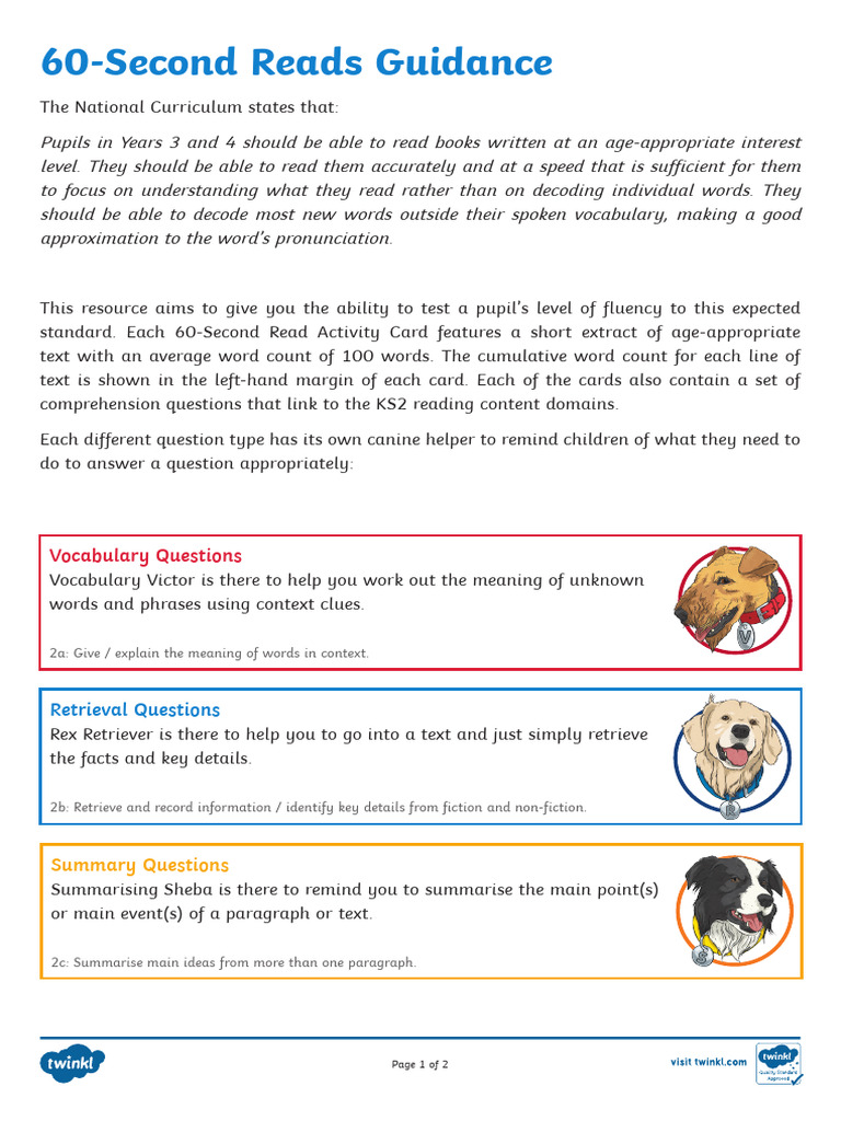 60-Second Reads Fluency Assessment Guide | PDF | Reading Comprehension ...