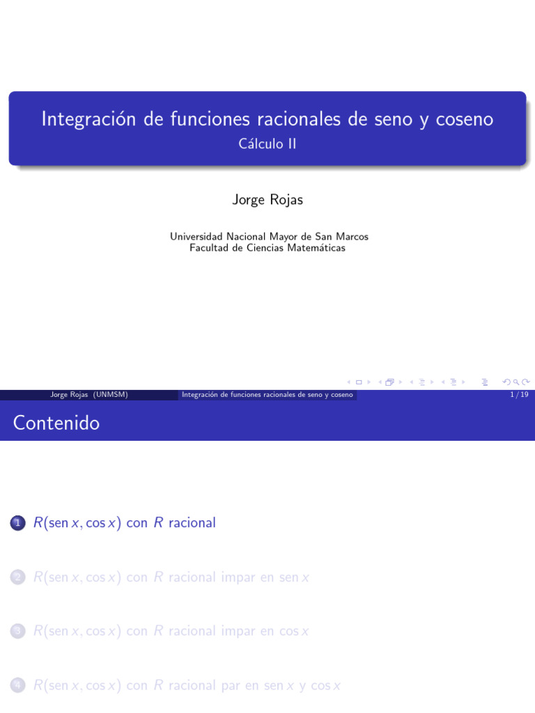 Funciones Racionales de Seno y Coseno | PDF | Funciones trigonométricas | Integral