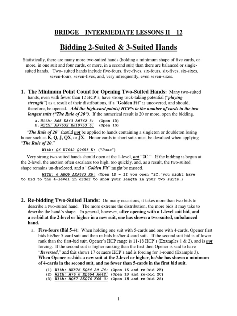 Bidding 2 Suited 3 Suited Hands | PDF | Card Games | Games Of Mental Skill