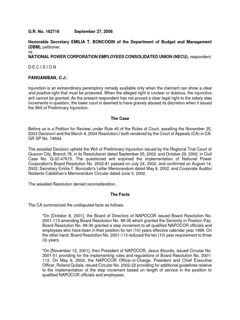 Boncodin v. NAPOCOR Employees | Download Free PDF | Injunction | Writ ...