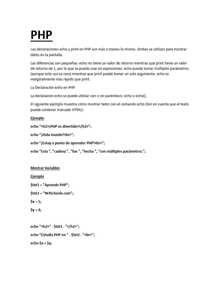 Guía Completa de Operadores y Estructuras de Control en PHP | PDF | Php | Multiplicación
