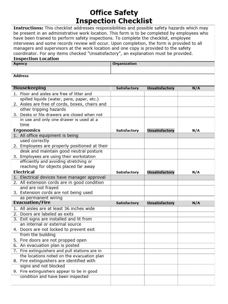 Office-Safety Inspection Checklist | PDF | Aisle | Safety