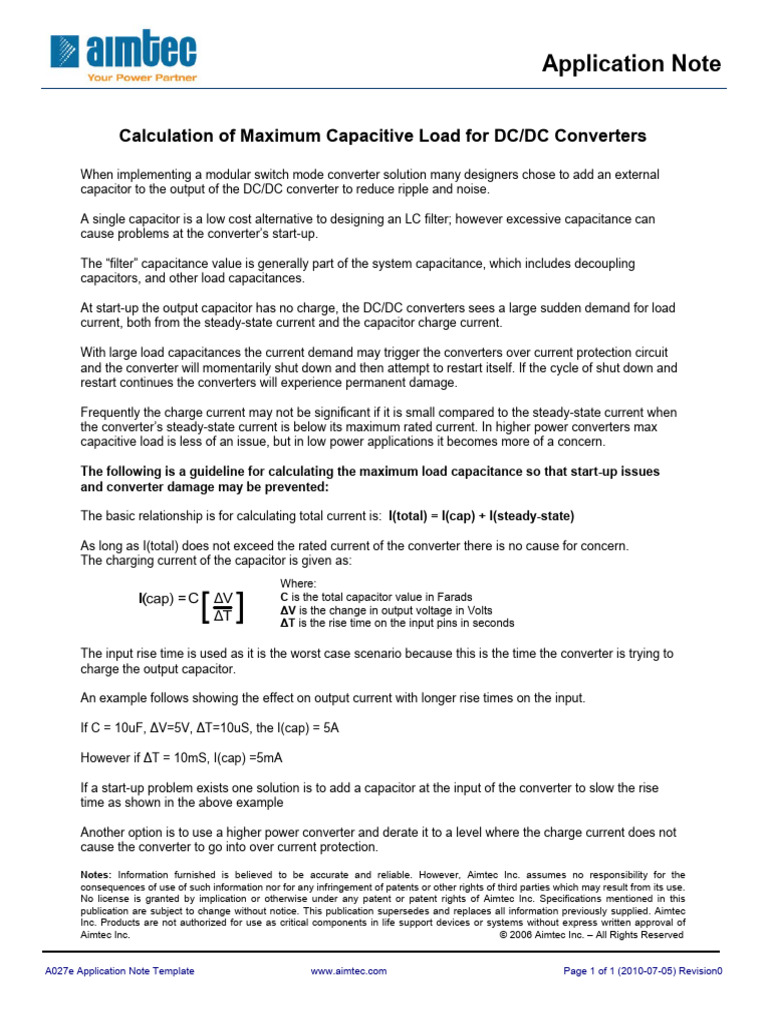 Max Capacitive Load for DC/DC Converters | PDF | Capacitor | Computer ...