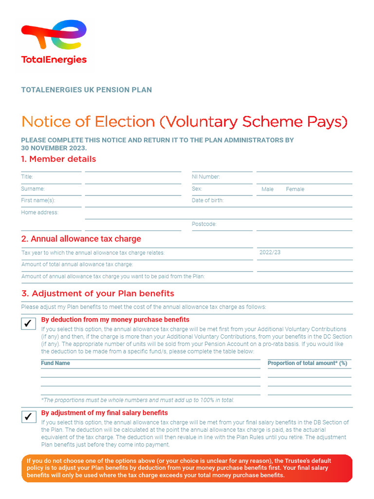 TotalEnergies SchemePays Voluntary Notice of Election-2023 | PDF ...