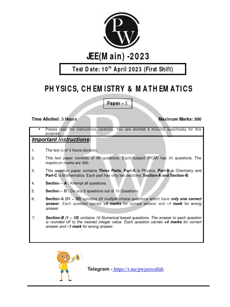 JEE Main 2023 Physics, Chemistry, Maths Exam | PDF | Amplitude | Waves