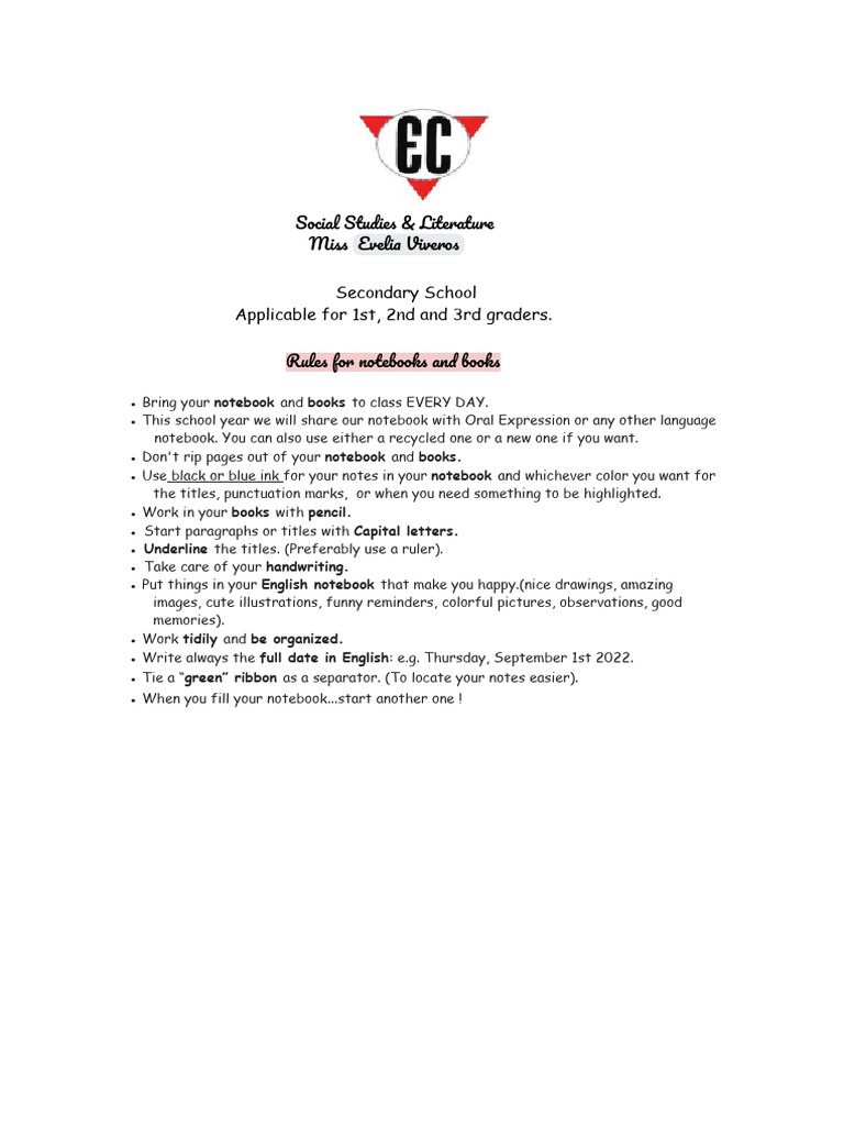 Rules For Notebooks and Books | PDF