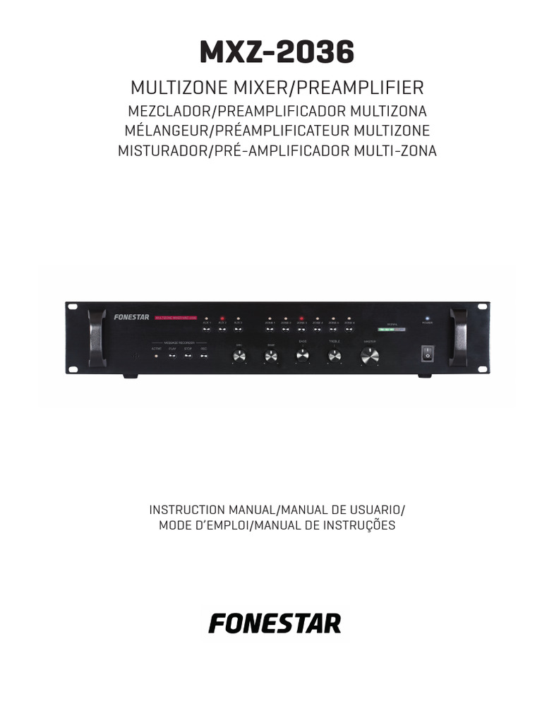 MXZ-2036 Multizone Mixer Manual | PDF | Microphone | Amplifier