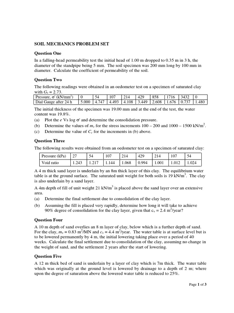 Soil Mechanics Problem Set | PDF | Density | Soil Mechanics
