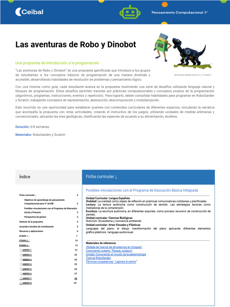 Las Aventuras de Robo y Dinobot (3ro) | PDF | Scratch (lenguaje de programación) | Pensamiento