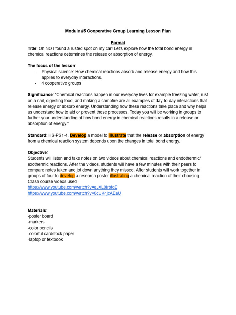 Assignment 5 Coopertive Group Lesson 2 | PDF | Chemical Reactions ...