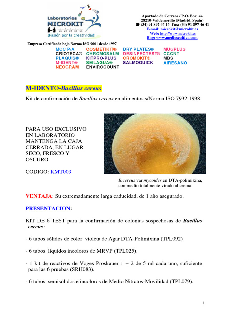 Bacillus Cereus M Ident Kit Iso 7932 Ue 2 2019 Alimentos | PDF | Bacilo