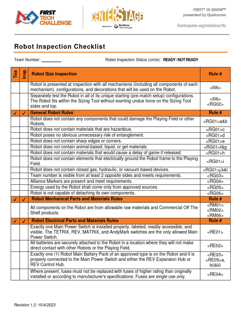 Robot Inspection Checklist | Download Free PDF | Fuse (Electrical) | Robot