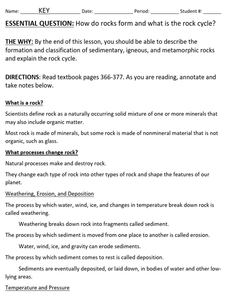 ESSENTIAL QUESTION: How Do Rocks Form and What Is The Rock Cycle? | PDF ...