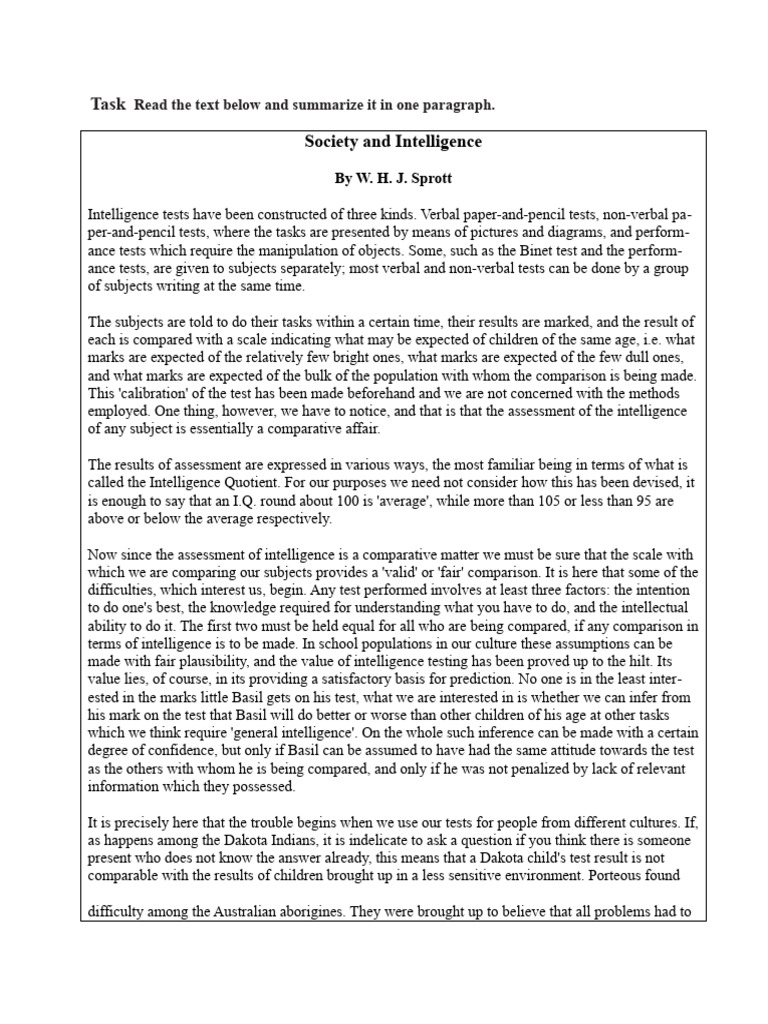 Summarizing Task - Extra Summarizing Task | PDF | Intelligence Quotient ...