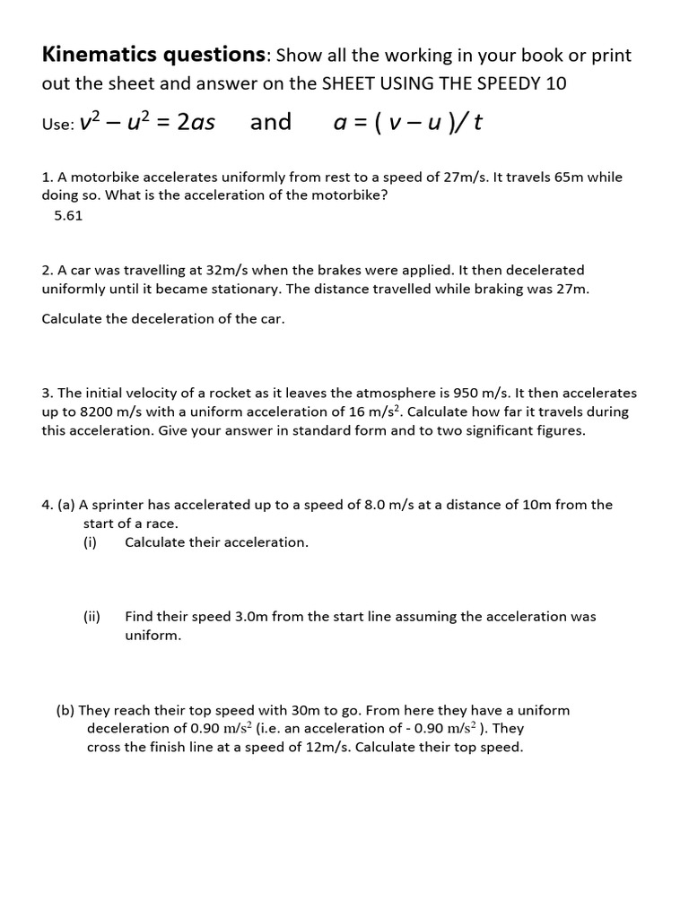 Kinematics Problems and Solutions | PDF | Teaching Methods & Materials ...