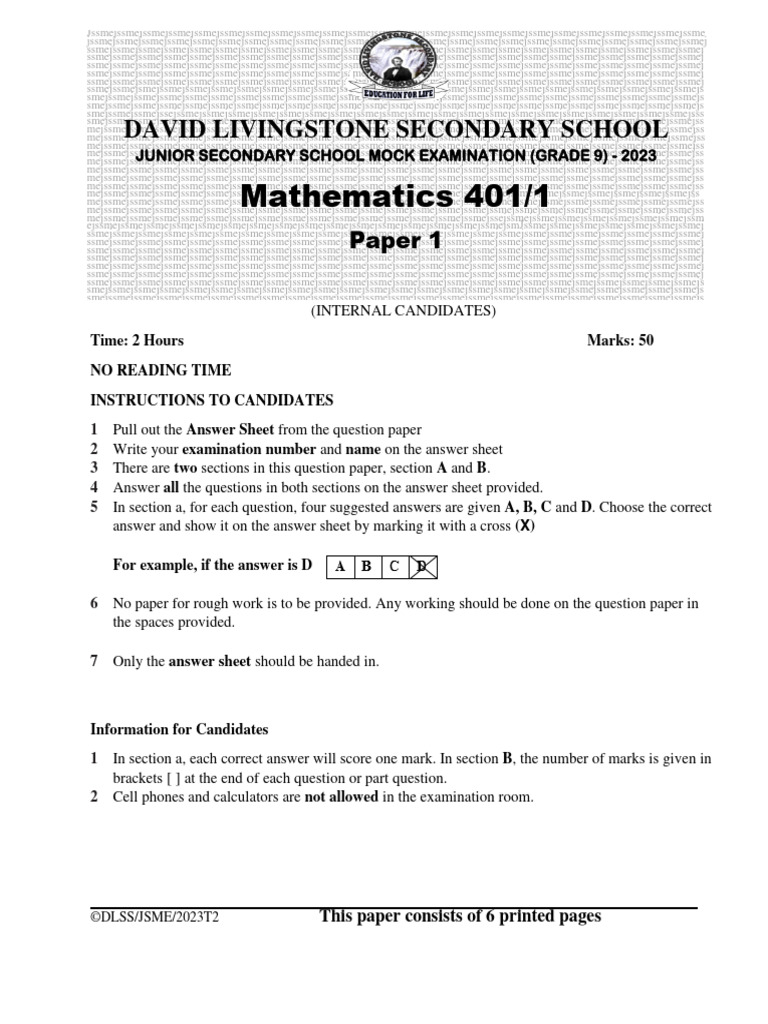 g9 Math p1 Mock 2023 | PDF