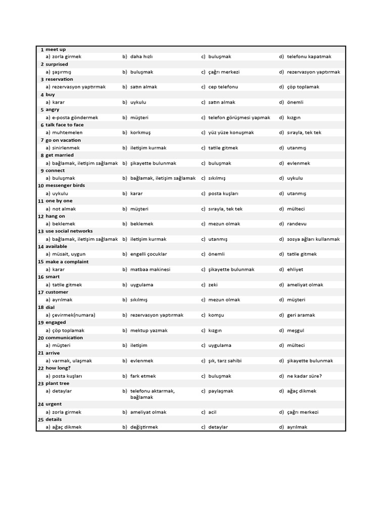 Unite Kelime Quiz 1 | PDF