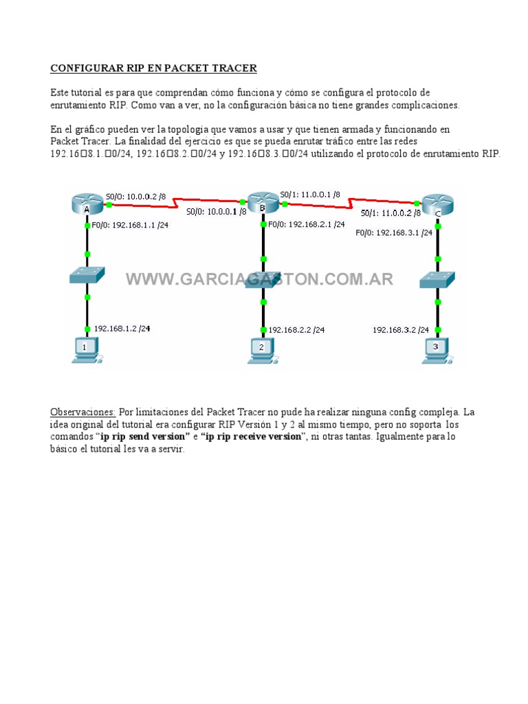 Configurar Rip en Packet Tracer | PDF | Gateway (Telecomunicaciones) | Enrutador (Computación)
