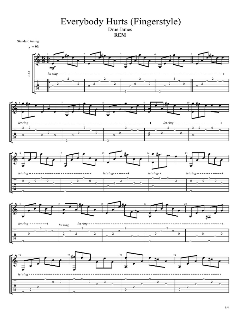 Everybody Hurts Fingerstyle Tab | PDF