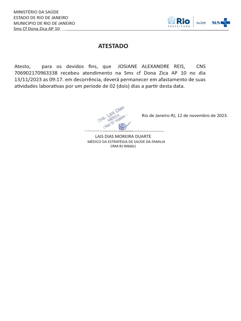 Atestado Médico de 2 Dias para Dengue | PDF