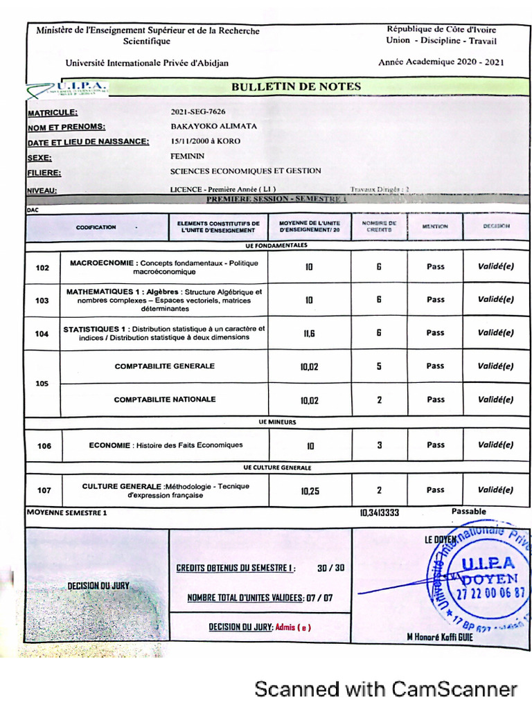 Releves de Notes | PDF