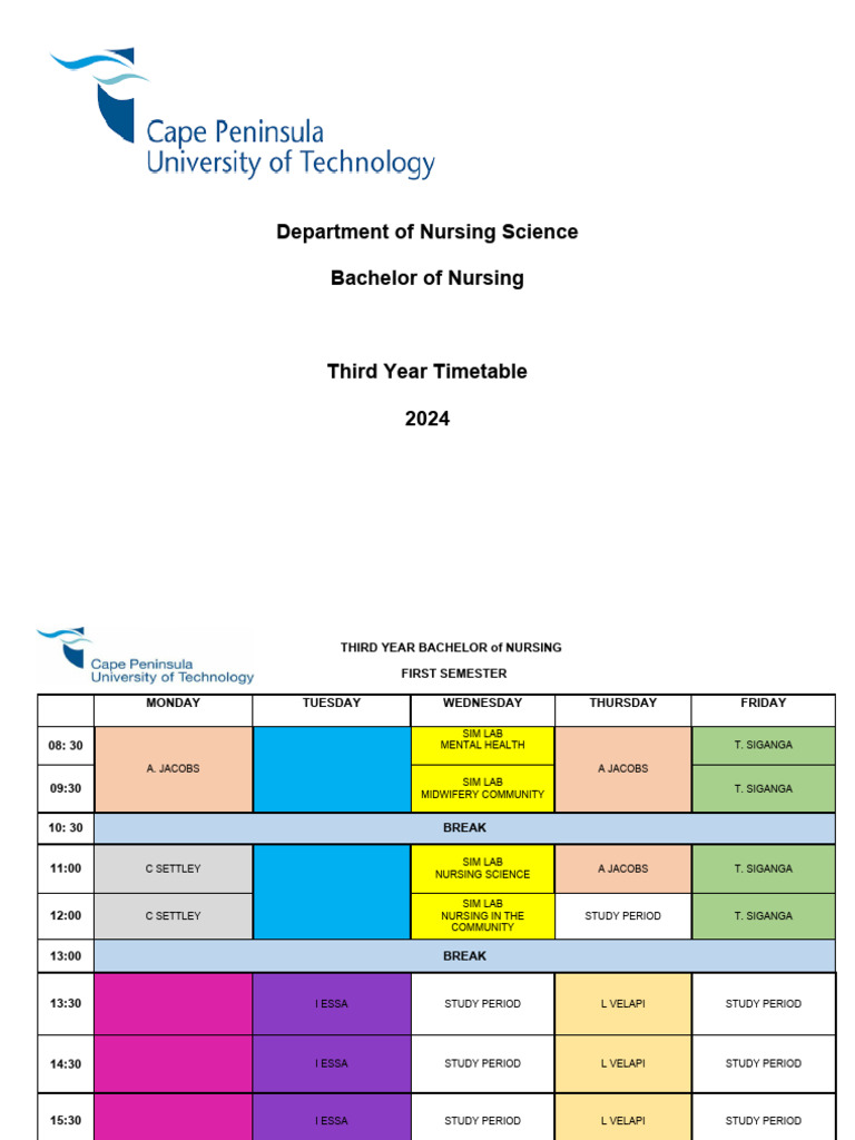 2024 - FINAL - Third Year Timetable | PDF | Nursing | Academic Term