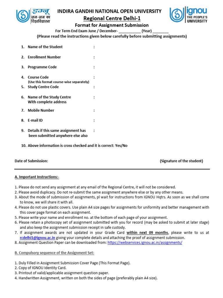 Format For Assignment Cover Page | PDF | Computing