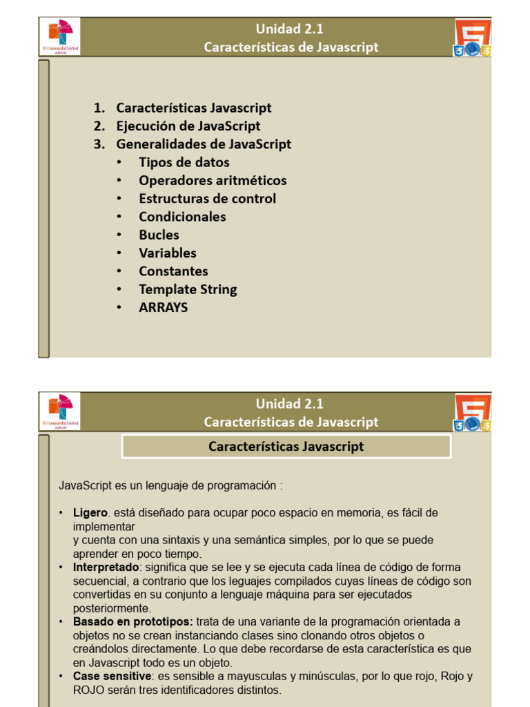 Tema 2.1 Caracteristicas de JavaScript | PDF | Lenguaje de programación ...