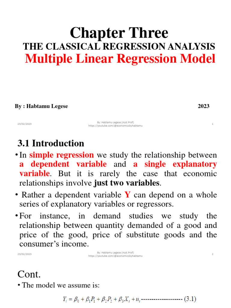 Econometrics Chapter Three | PDF | Coefficient Of Determination | Regression Analysis
