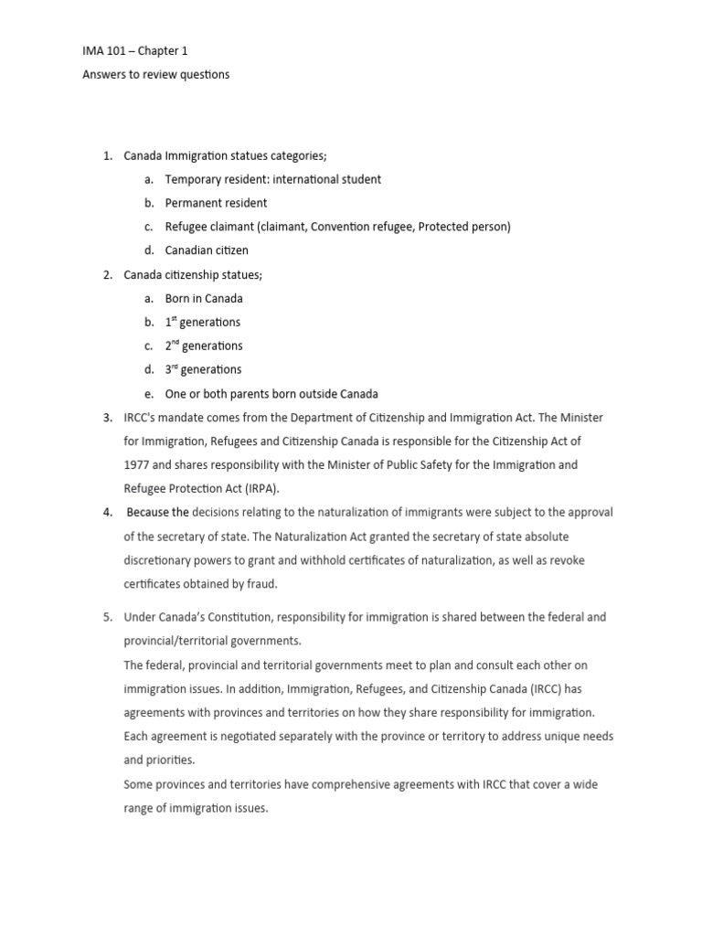 IMA 101-Chapter 1 | PDF | Naturalization | Legal Documents