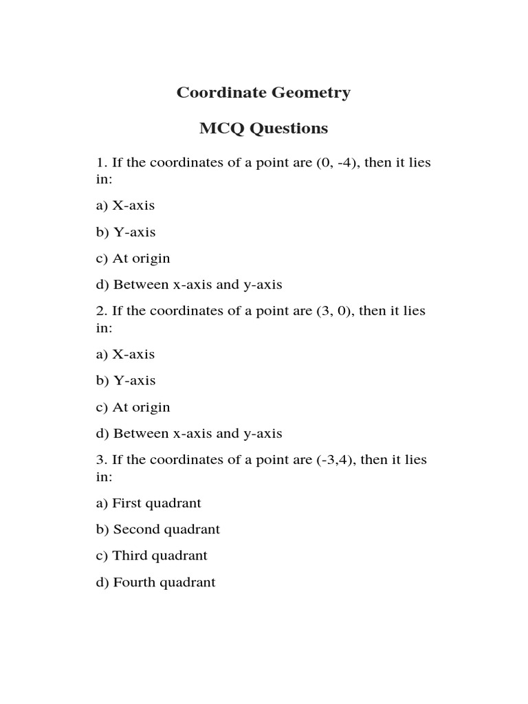 9 MCQ Coordinate Geometry | PDF | Cartesian Coordinate System ...
