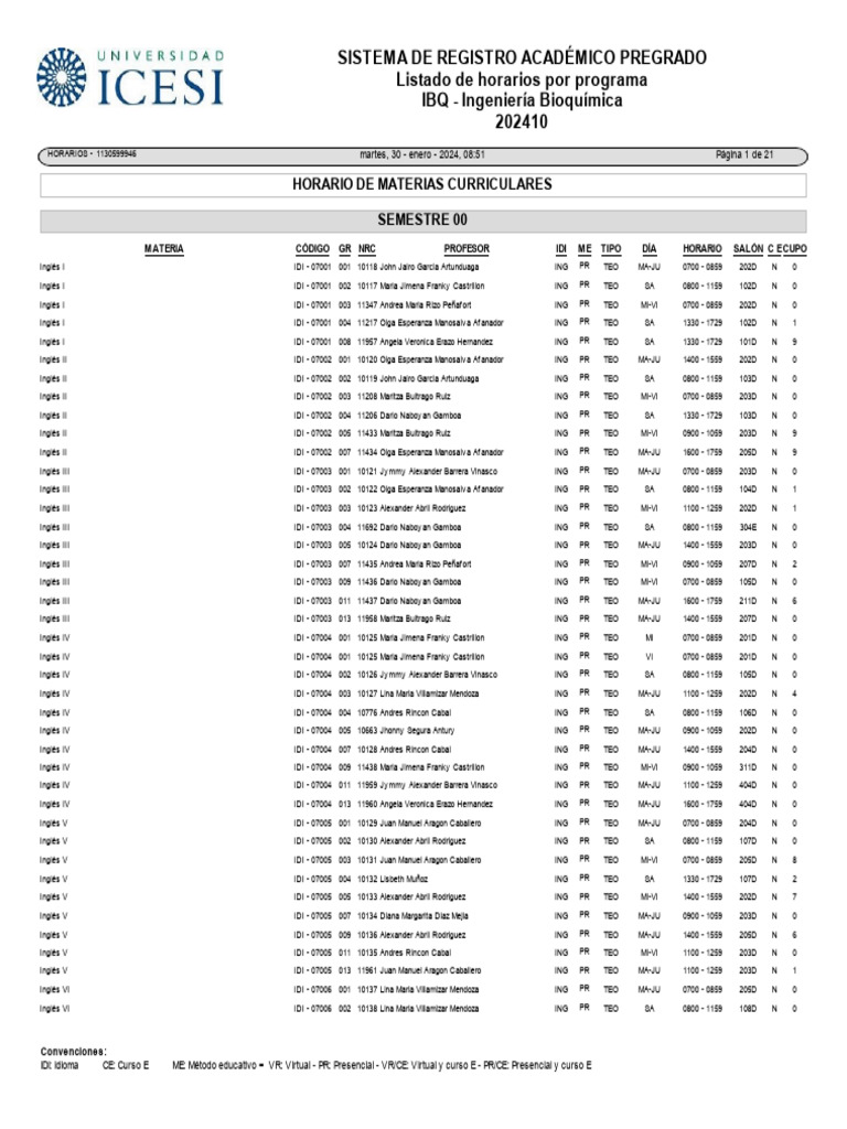 Listado Horario Por Programa (PDF) - 20240130 - 085113 | PDF