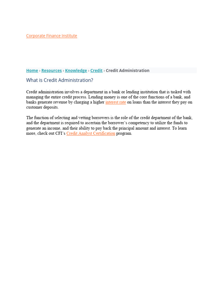 Credit Administration | PDF | Finance & Money Management | Credit