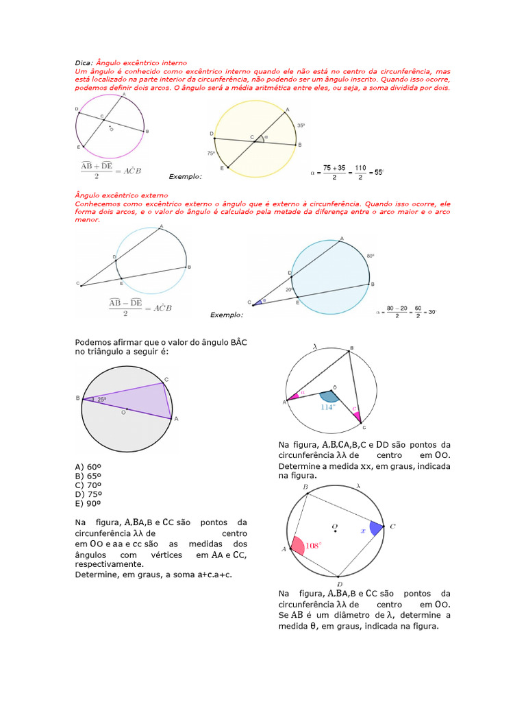 Ângulos Excêntricos em Circunferências | PDF | Círculo | Geometria ...