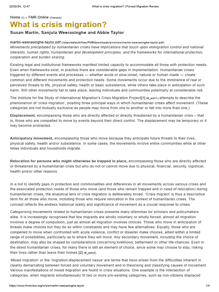 What Is Crisis Migration - Forced Migration Review | PDF | Humanitarian ... What Is Crisis Migration - Forced Migration Review | PDF | Humanitarian ...