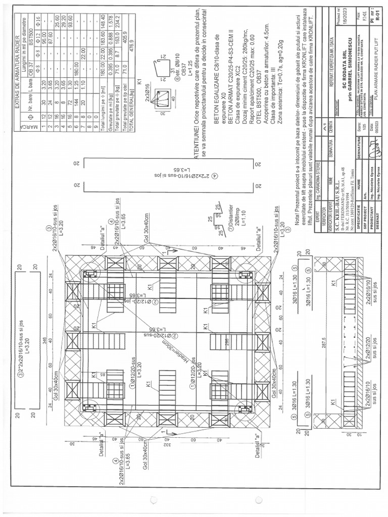 Plan Armare Radier Put Lift - Sept 2023 | PDF